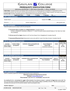 Fillable Online Gavilan PREREQUISITE VERIFICATION FORM Gavilan