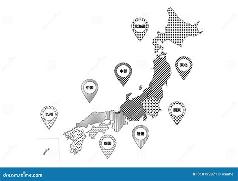 Black Pattern Japan Map Vector Illustration Maps And Icons Divided By