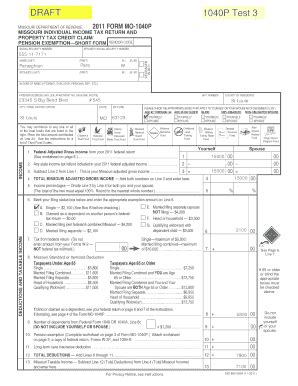 Fillable Online Dor Mo DRAFT 1040P Test 3 Missouri Department Of