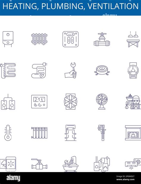 Heating Plumbing Ventilation Line Icons Signs Set Design Collection