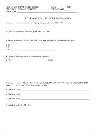 Atividade Do 6 Ano De Matematica