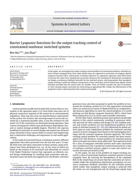 pdf barrier lyapunov functions for the output tracking control of constrained nonlinear