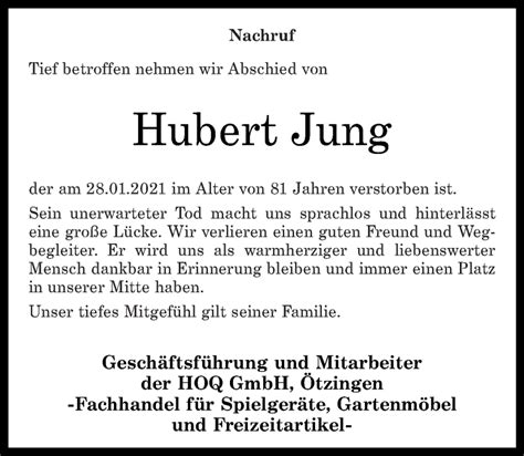 Traueranzeigen Von Hubert Jung Rz Trauer De