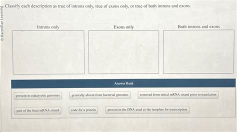 Solved Classify Each Description As True Of Introns Only Chegg