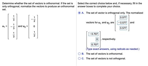 solved determine whether the set of vectors is orthonormal