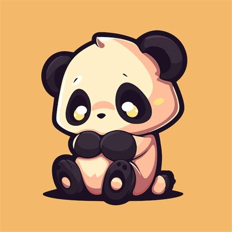 Un Panda De Dibujos Animados Sentado Sobre Un Fondo Amarillo Vector