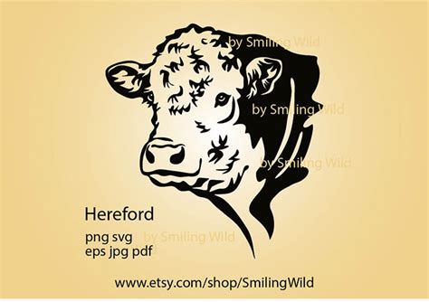 Hereford Cattle Cow Svg Bull Vector Graphic Art Hereford Laser Etsy