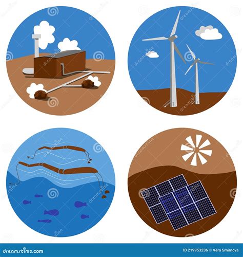 Set Of Alternative Energy Sources Icons Sun Wind Water Earth Eco