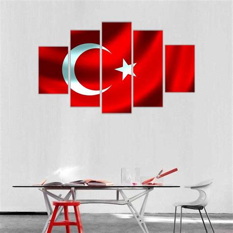 Türk Bayrağı Kanvas Tablo 5 Parçalı Tablolar