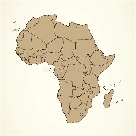 áfrica Con Contornos De Países Dibujo Vectorial Ilustración del Vector