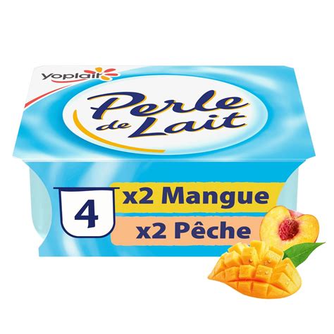 Yaourt fruits jaunes pêche mangue brassé PERLE DE LAIT Les 4 pots de