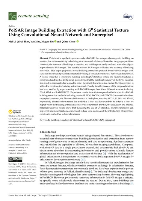 pdf polsar image building extraction with g statistical texture using convolutional neural