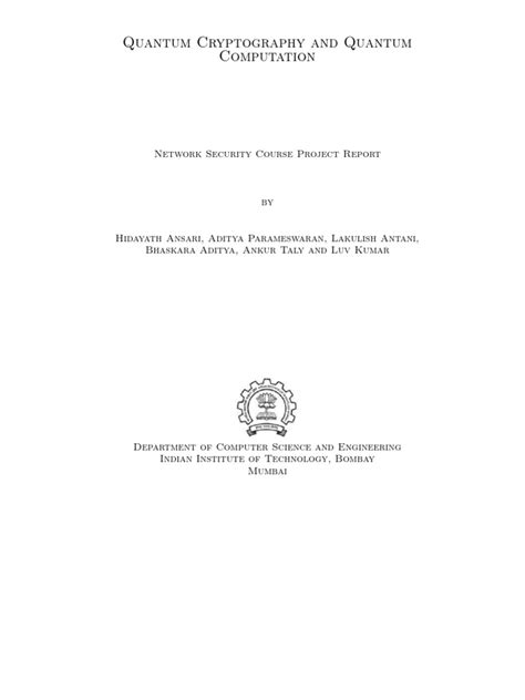 quantum cryptography and quantum computation network security course project report pdf