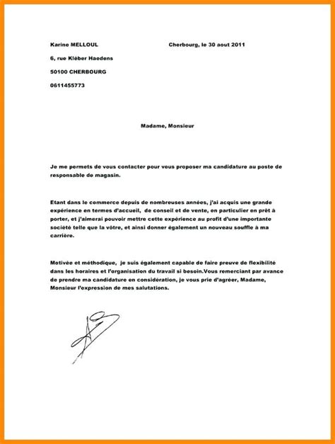Lettre de motivation responsable de boutique prêt à porter laboite cv fr