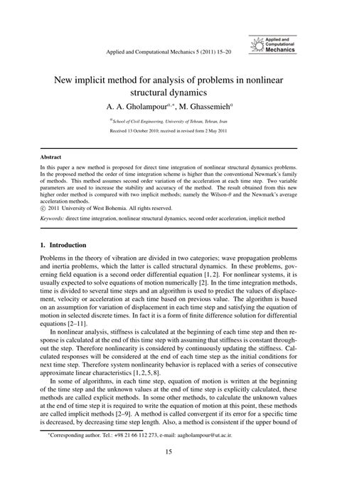 pdf new implicit method for analysis of problems in nonlinear structural dynamics