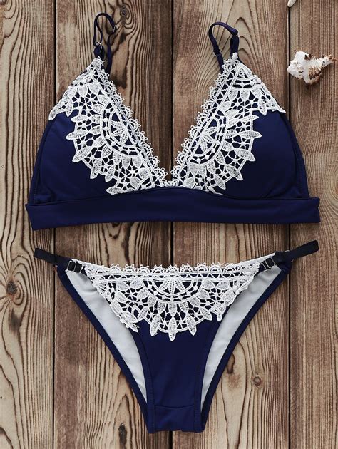 17 OFF 2021 Trendy Lace Spliced Plunging Neck Bikini Suit Swimwear