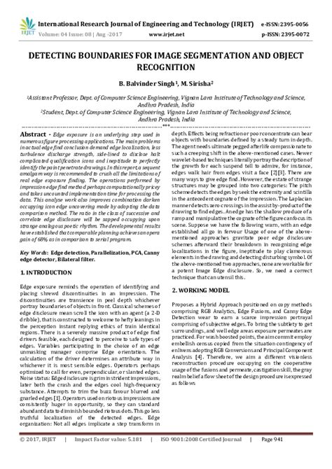 pdf detecting boundaries for image segmentation and object recognition irjet journal