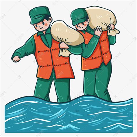 手绘卡通防洪救灾救援队伍漫画简笔画素材图片免费下载 千库网