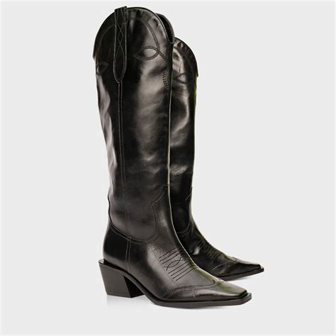 Bota Western Cano Longo Couro Preto