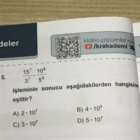 15 üssü 7 bölü 3 üssü 7 çarpı 10 üssü 8 bölü 5 üssü 8 işleminin sonucu