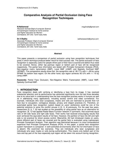 comparative analysis of partial face recognition techniques pdf