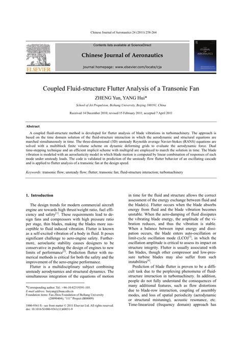 pdf coupled fluid structure flutter analysis of a transonic fan