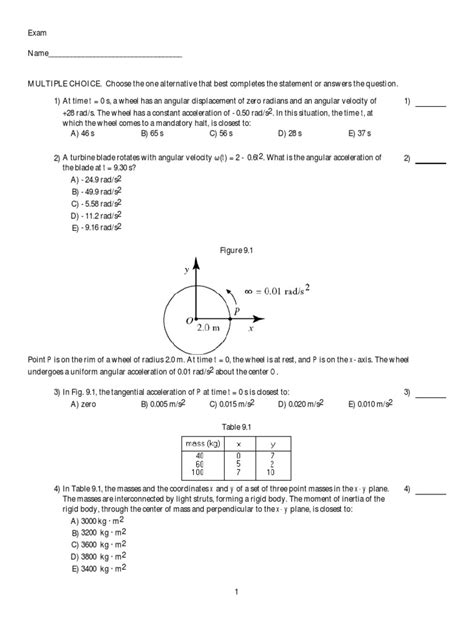 angular motion exam multiple choice questions on rotational kinematics and dynamics pdf