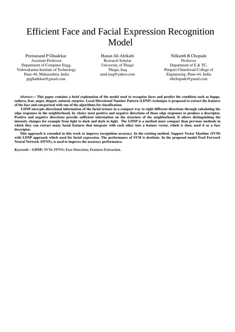 pdf efficient face and facial expression recognition model