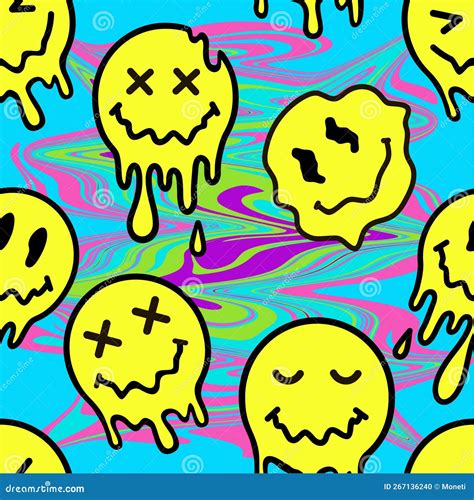 Yellow Smile Face Seamless Pattern Funny Melting Smiling Happy Face