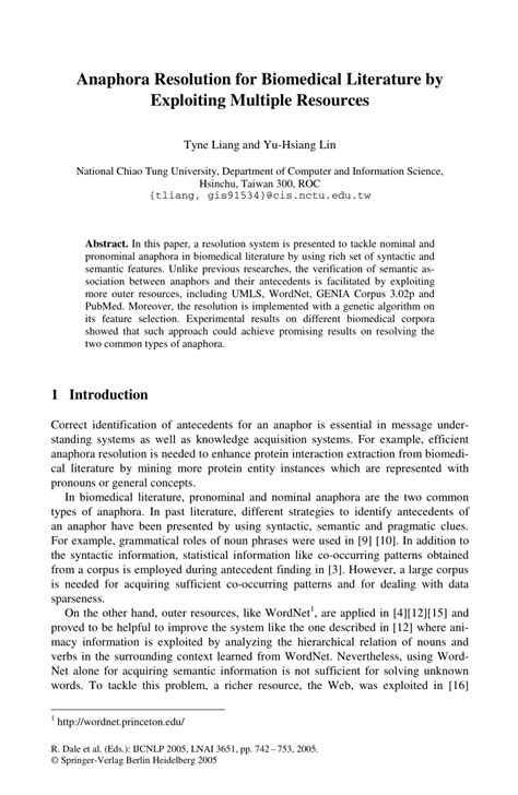 pdf anaphora resolution for biomedical literature by exploiting multiple resources