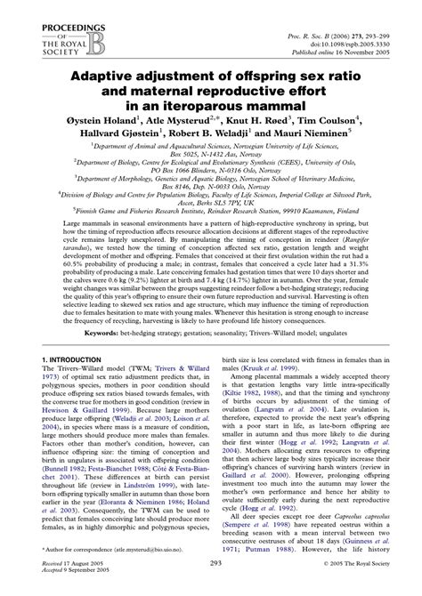 pdf adaptive adjustment of offspring sex ratio and maternal reproductive effort in an