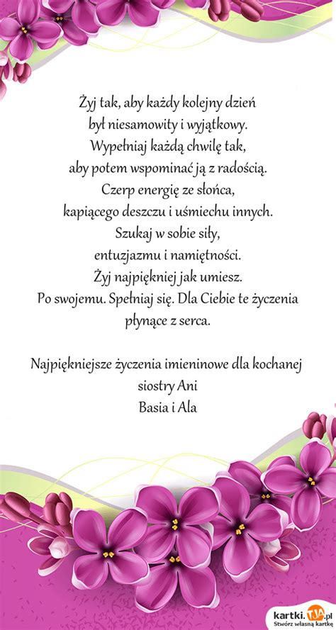 Najpiękniejsze życzenia imieninowe dla kochanej Darmowe kartki