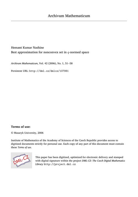 pdf best approximation for nonconvex set in q normed space