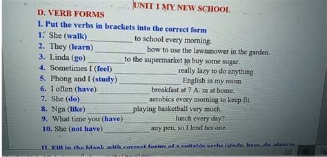 Put the verbs in brackets into the correct form Tiếng Anh Lớp 6 Bài