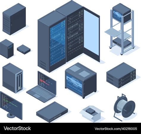 Isometric Data Center Network Technology Vector Image