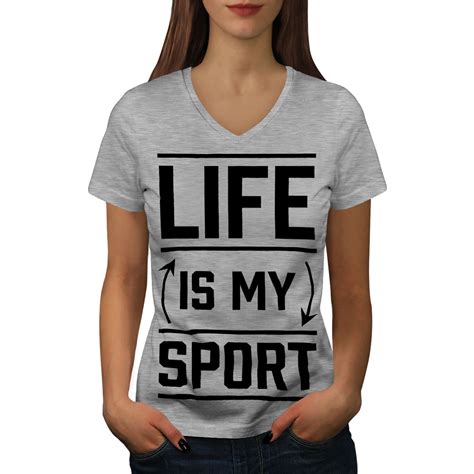 Wellcoda Life Is Sport Quote Funny Womens V Neck T Shirt Gym Graphic Design Tee Ebay