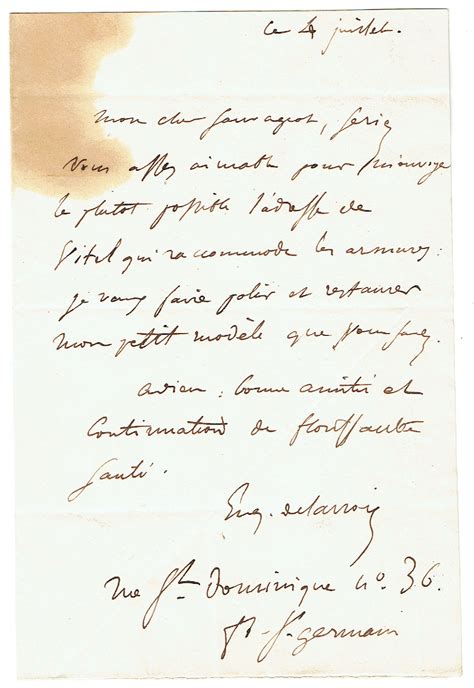 Eigenhändiger Brief mit Unterschrift Eug Delacroix by Delacroix