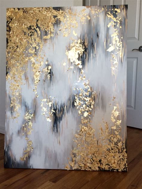 White Gray Gold Hand Made Acrylic Painting