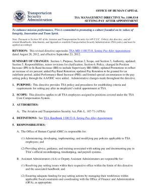 Fillable Online TSA Management Directive No 1100 53 7 SETTING PAY