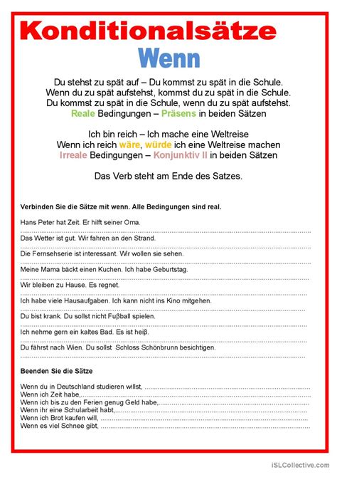Konditionalsätze wen Deutsch DAF Arbeitsblätter pdf doc
