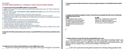11 Sınıf Türk Edebiyatı 1 Dönem 2 Yazılı Soruları Ve Cevapları 2019