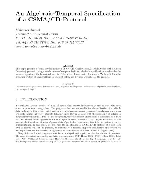 pdf an algebraic temporal specification of a csma cd protocol