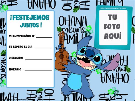 Invitaciones Lilo y Stitch con Foto Invitaciones de Cumpleaños
