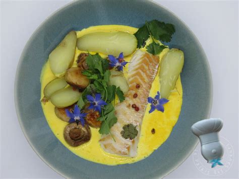 Cabillaud sauce safranée aux champignons et rattes Le Palais des Saveurs