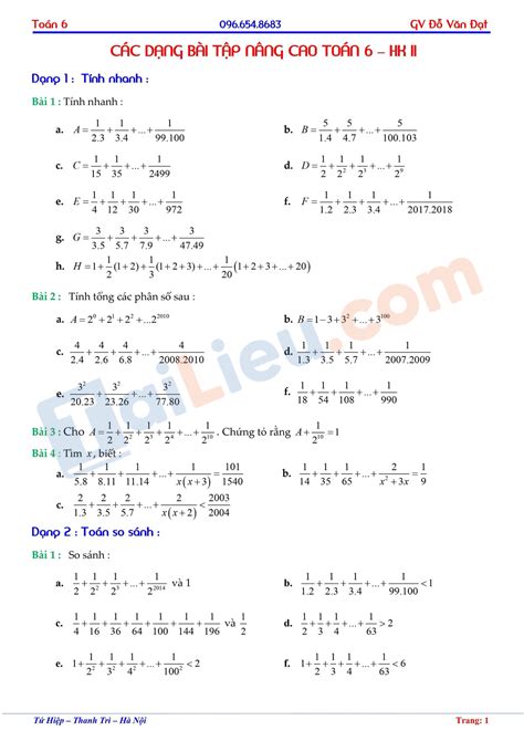 Tuyển tập các bài toán nâng cao lớp 6 học kì 2 có đáp án Link Tài