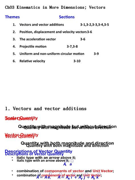kinematics in more dimensions vectors pdf acceleration euclidean vector
