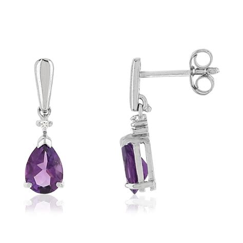Boucles D Oreilles Or Blanc Pendants Am Thystes Taille Poire Et