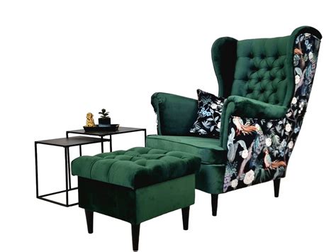 FOTEL USZAK PIKOWANY GLAMOUR CHESTERFIELD PODNÓŻEK GLAMOUR