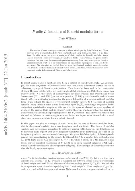 pdf p adic l functions of bianchi modular forms
