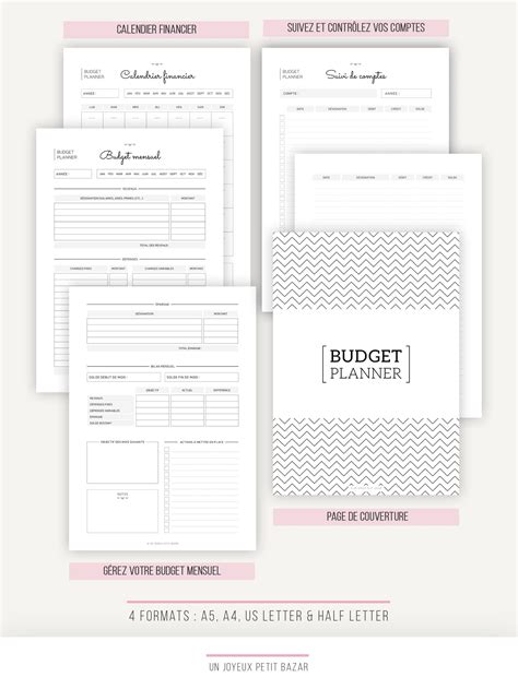 Budget planner à imprimer pour la gestion de comptes et le suivi